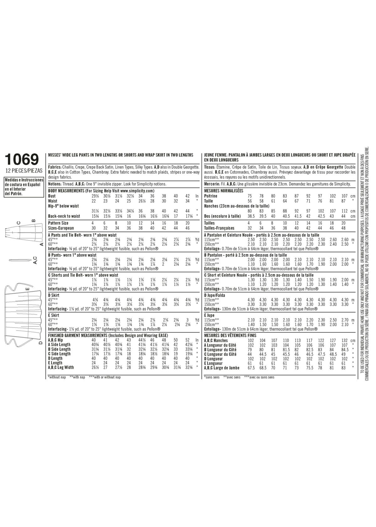 Simplicity Sewing Pattern 1069 Misses’ Wide Leg Trousers or Shorts ...