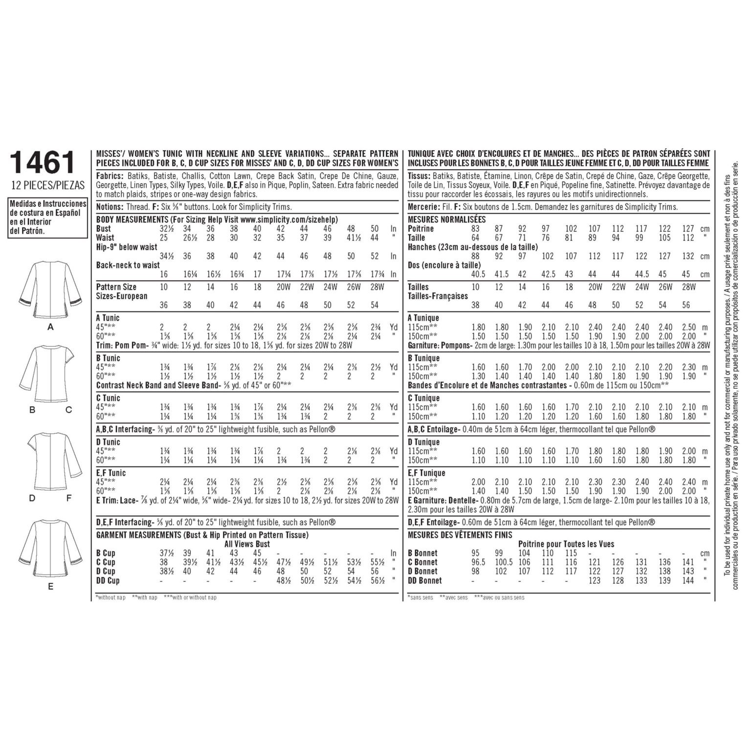 Simplicity Sewing Pattern 1461 Misses’ and Plus Tunic with Neckline and ...