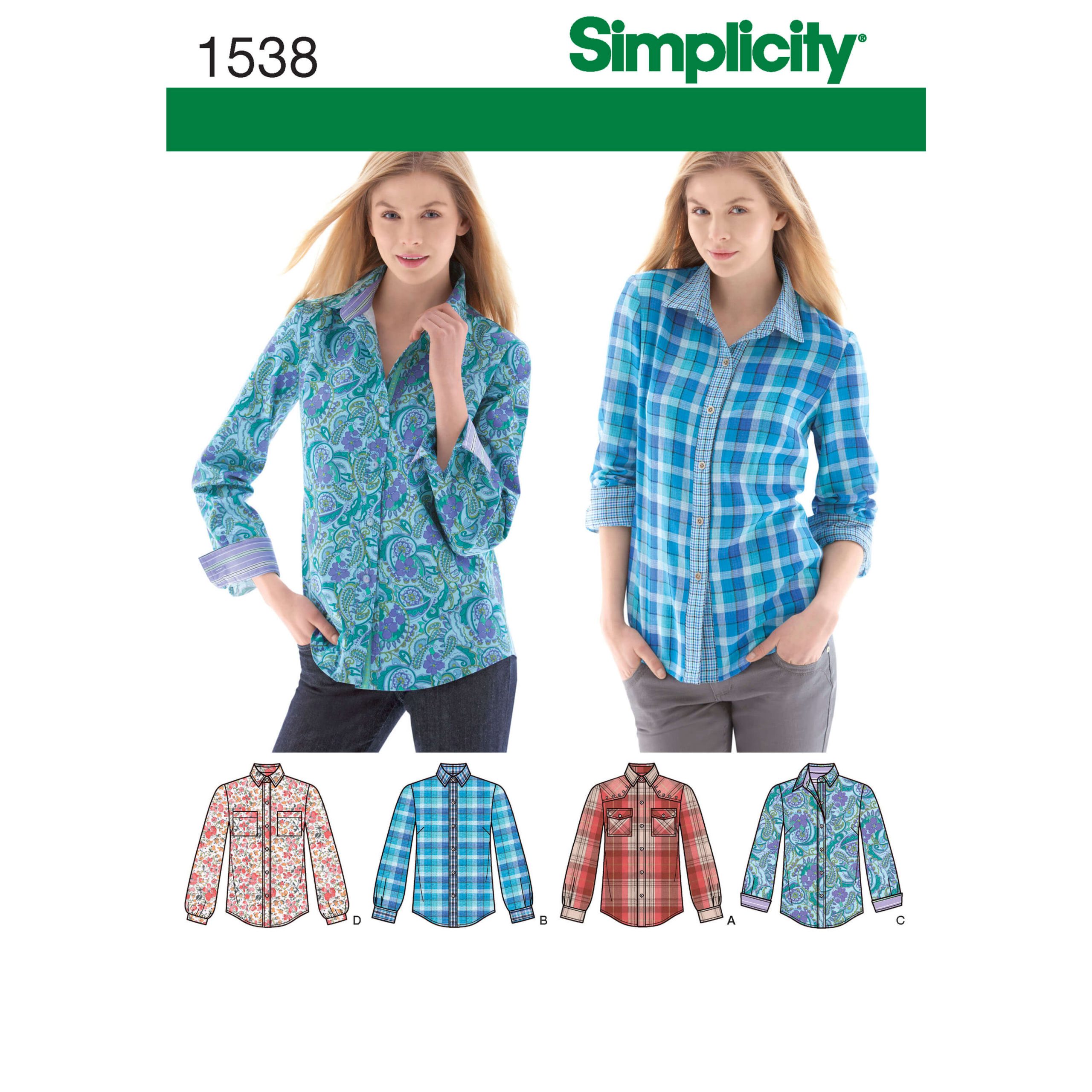 Simplicity Sewing Pattern 1538 Misses’ Button Front Shirt sizes 6 - 22 ...