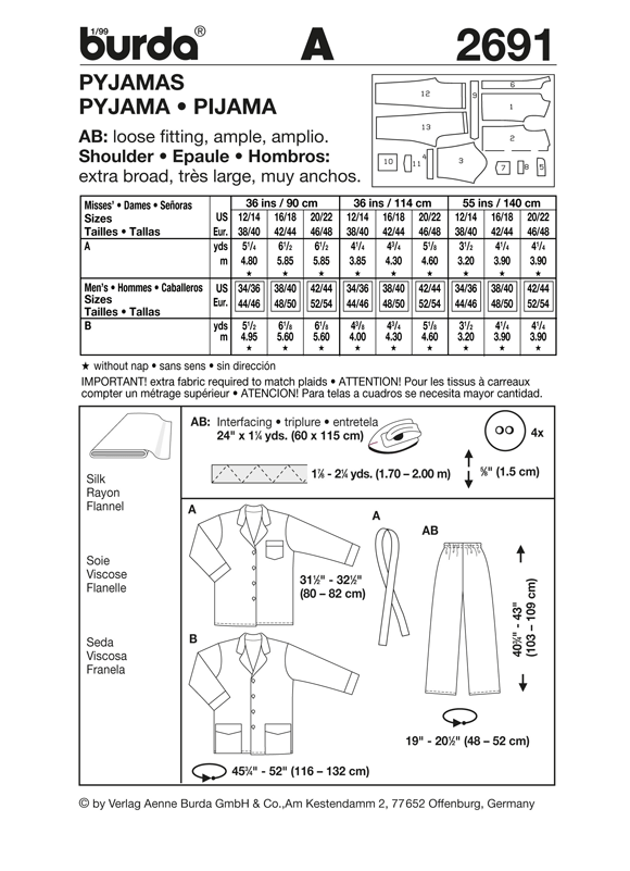 Burda Style B2691 Pyjamas Sewing Pattern - Sewdirect