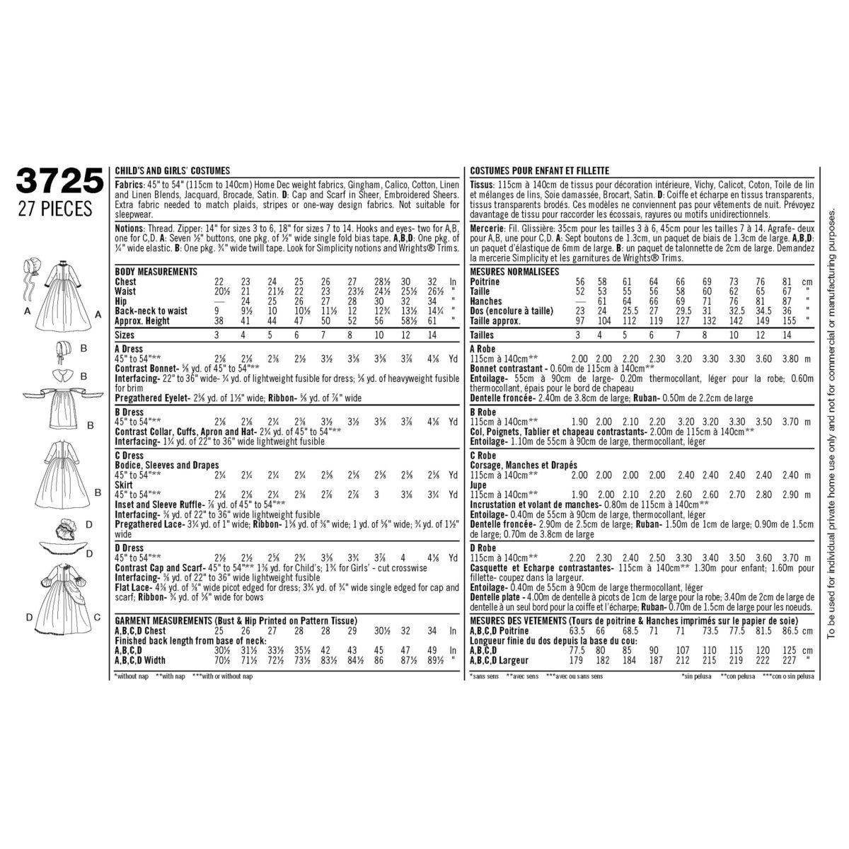 Simplicity Sewing Pattern 3725 Child’s & Girl’s Costumes - Sewdirect