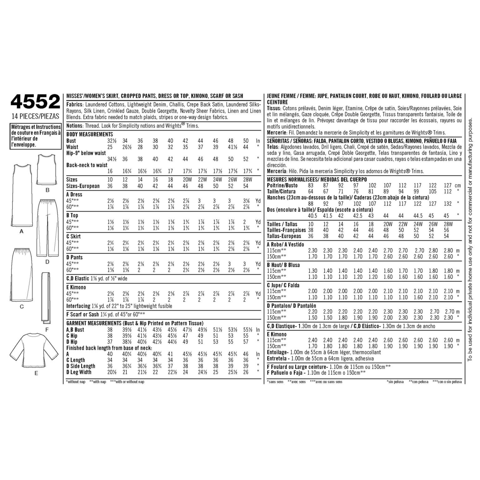 Simplicity Sewing Pattern 4552 Misses’ & Plus Size Coordinates - Sewdirect