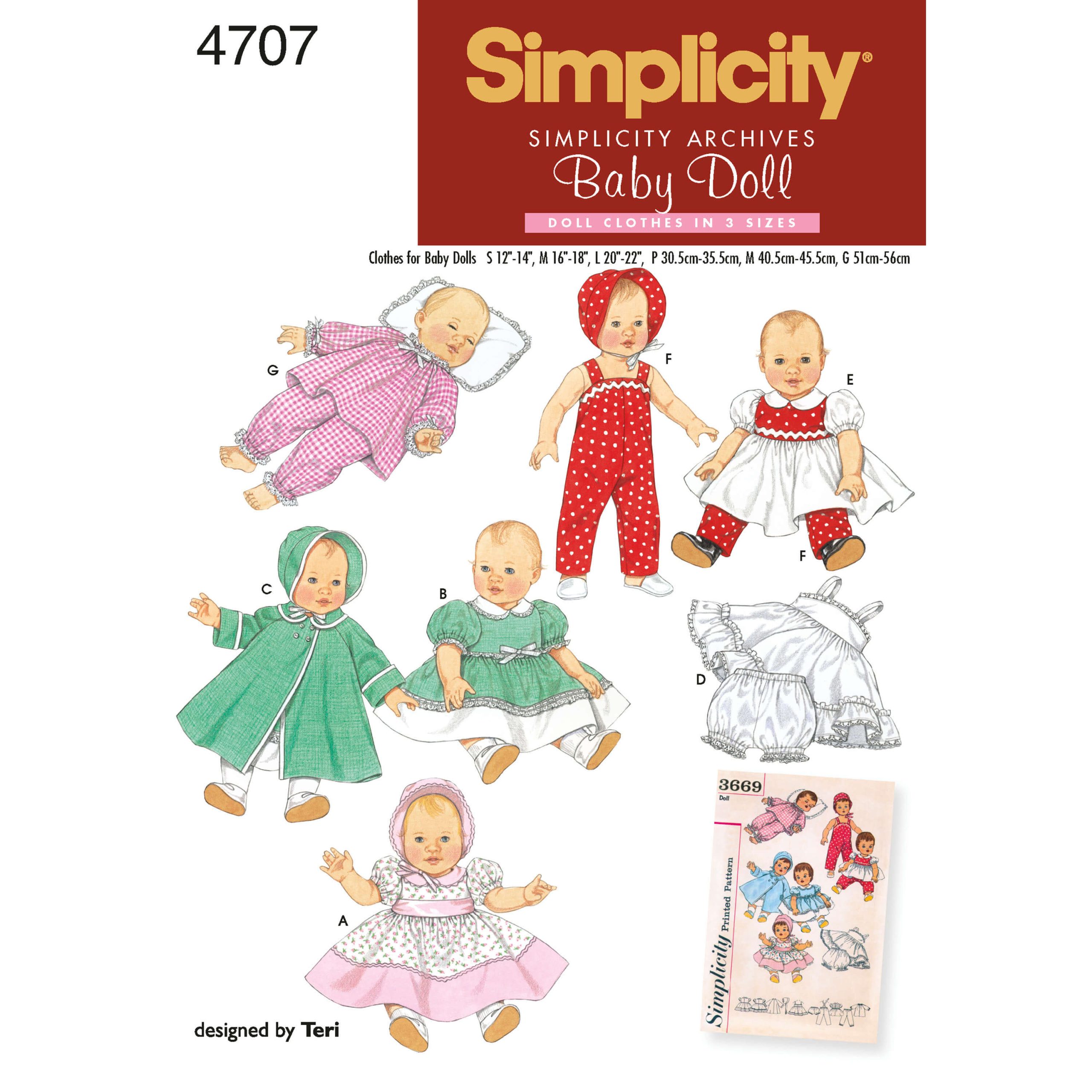 Simplicity Sewing Pattern 4707 15″ Baby Doll Clothes - Sewdirect