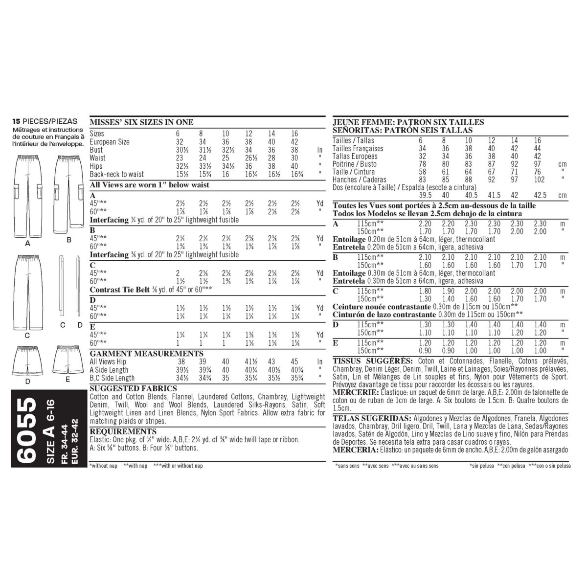 New Look Sewing Pattern N6055 Misses’ Trousers & Shorts - Sewdirect