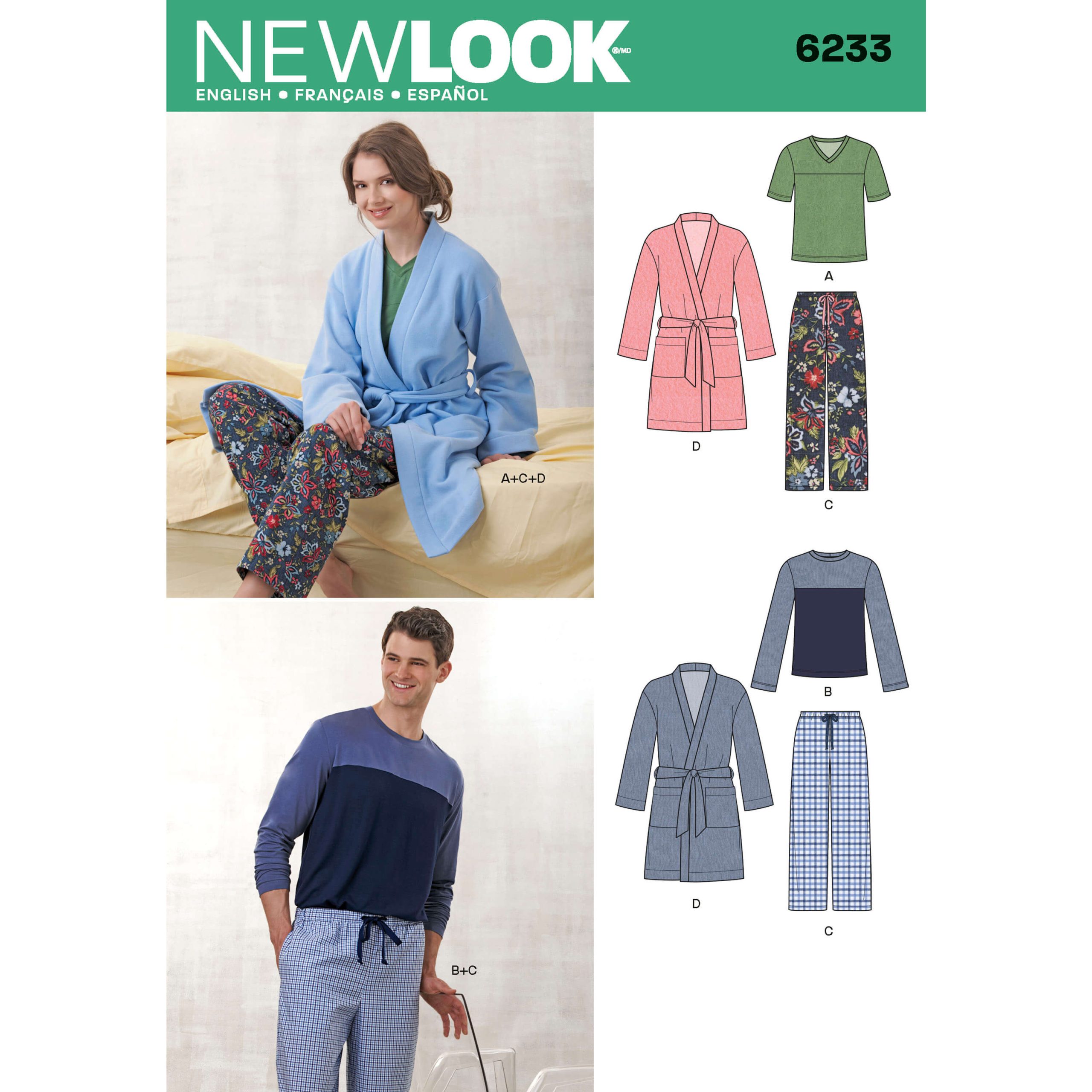 New Look Sewing Pattern N6233 Unisex Trousers, Robe and Knit Tops ...