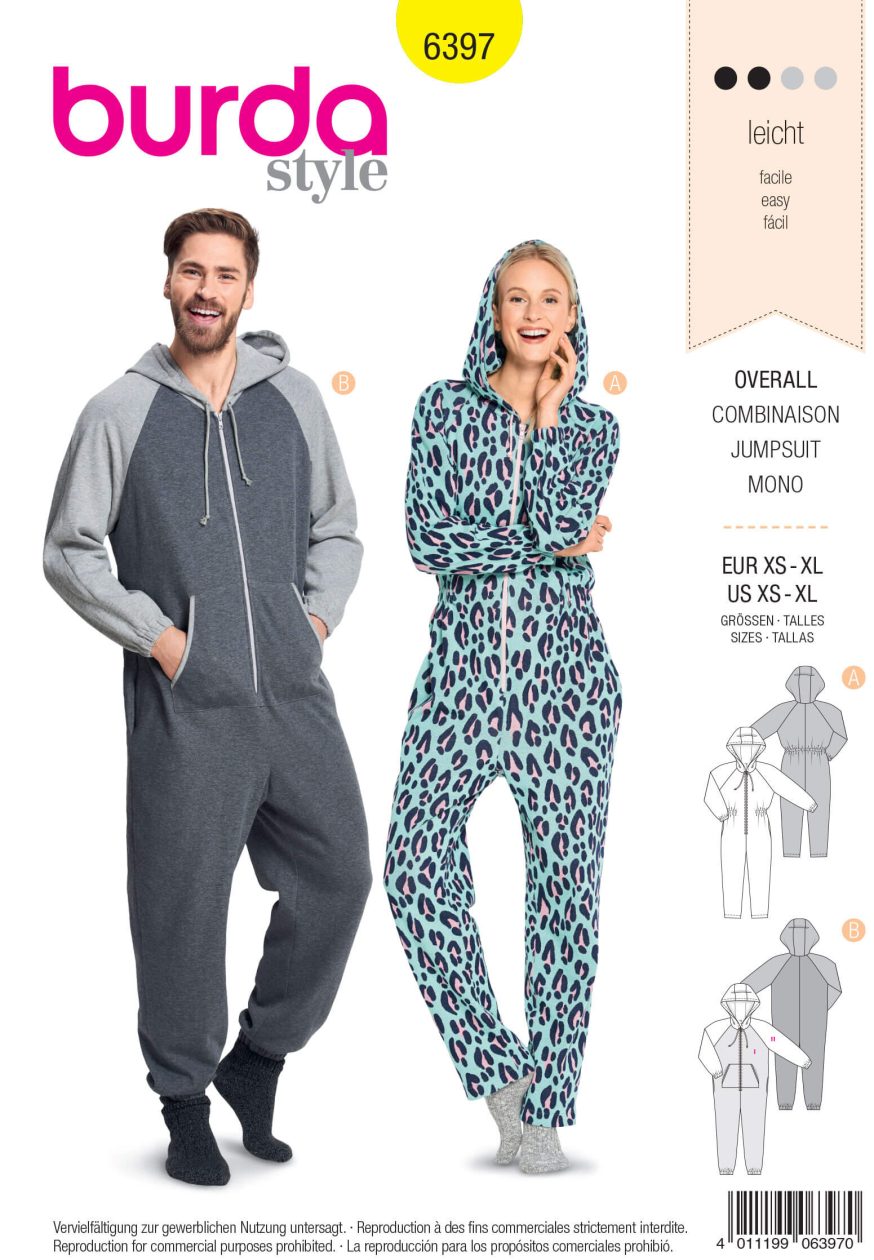 Burda Style Pattern B6397 Unisex Hooded Jumpsuit - Sewdirect