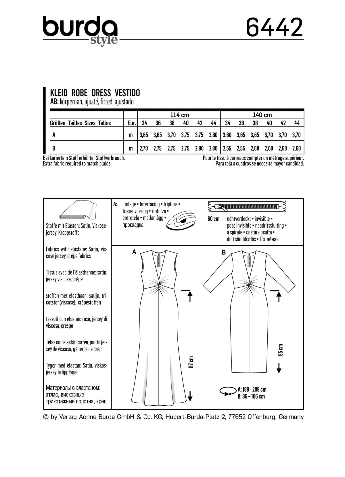 Burda Style Pattern B6442 Women’s V Neck Evening Dress - Sewdirect