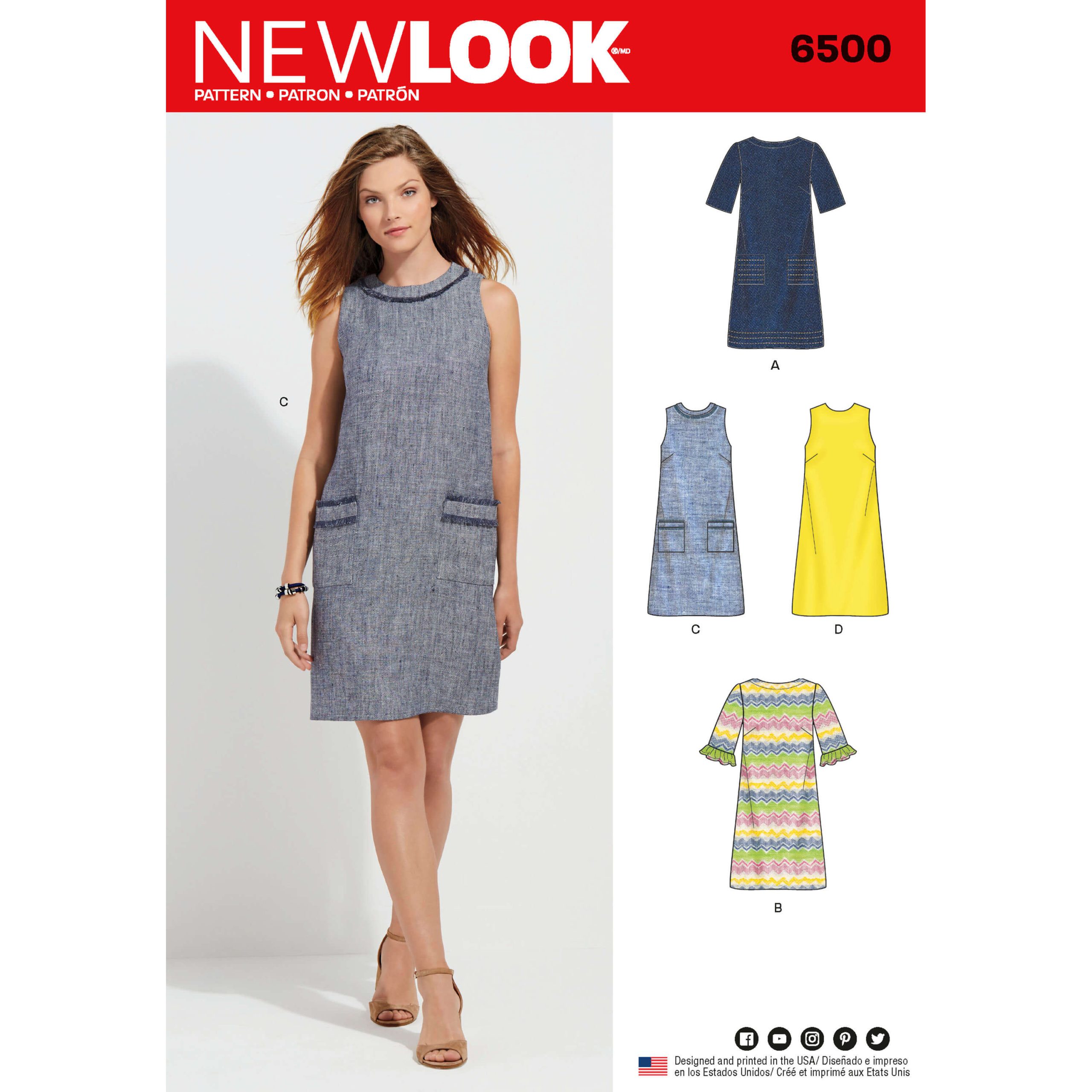 New Look Pattern 6500 Misses Dress with Neckline, Sleeve, and Pocket ...