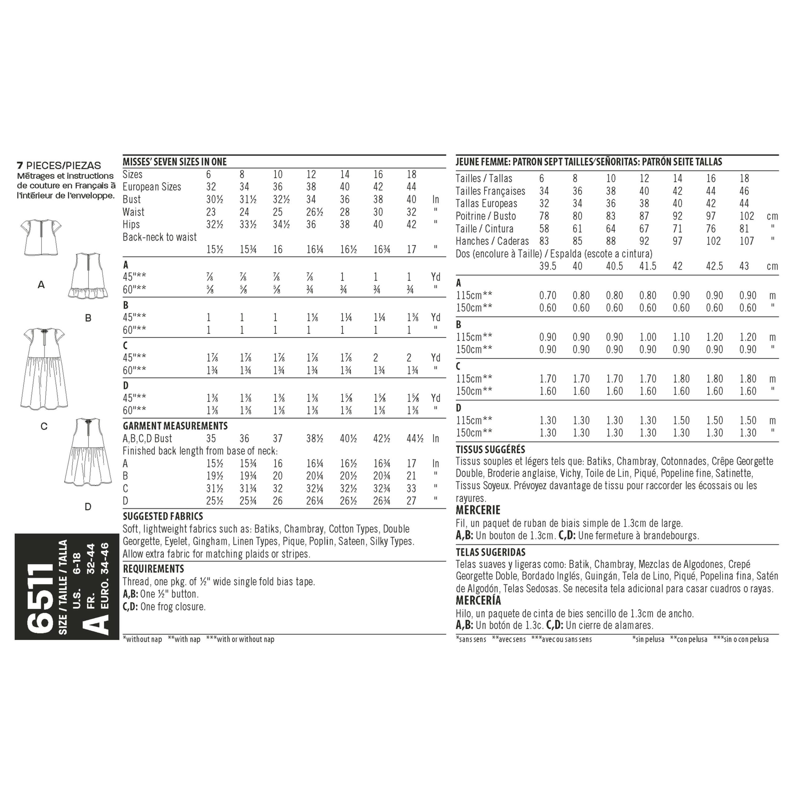 New Look Pattern 6511 Misses’ Tops With Length and Sleeve Variations ...