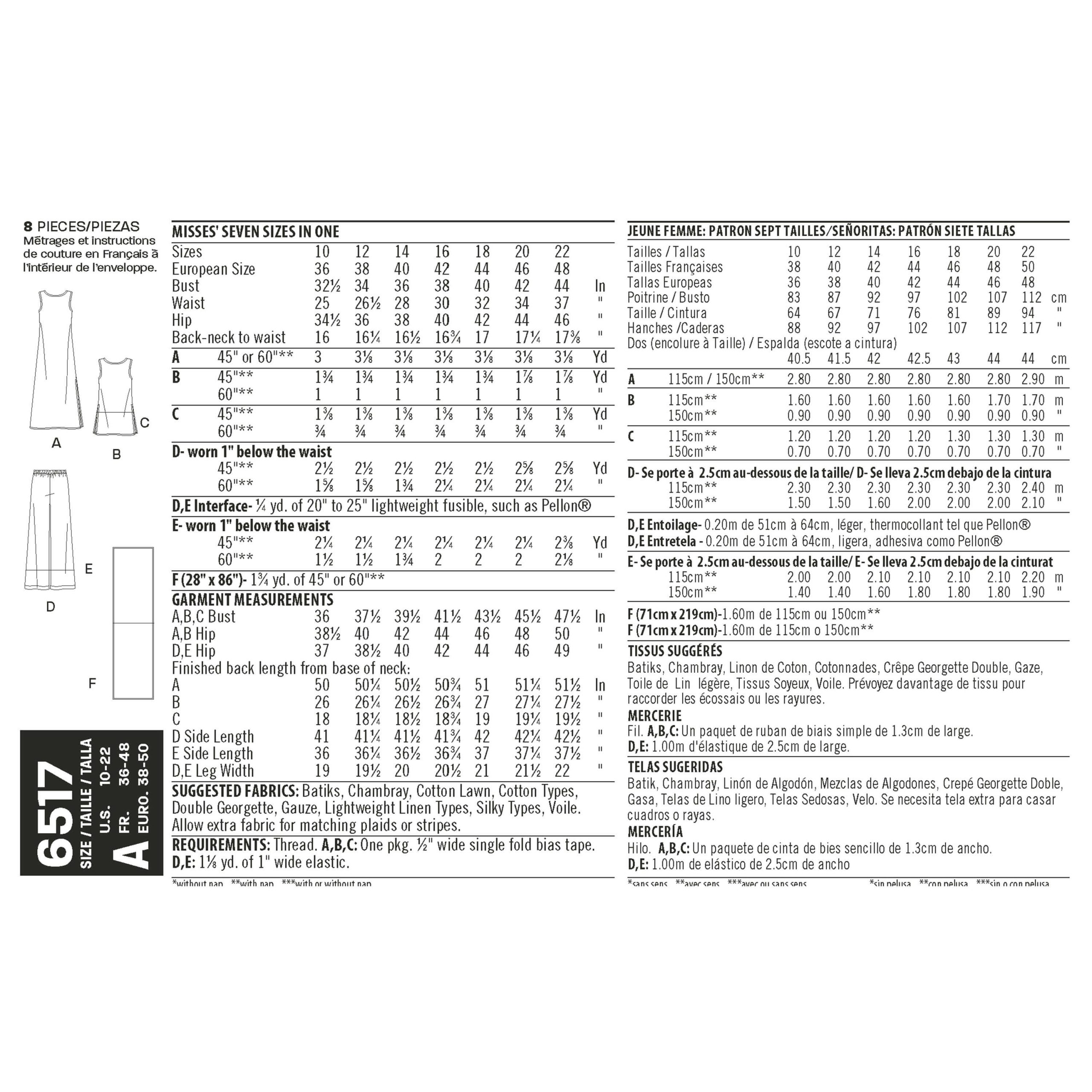 New Look Pattern 6517 Misses’ Dress, Tunic, Top, Trousers, and Scarf ...