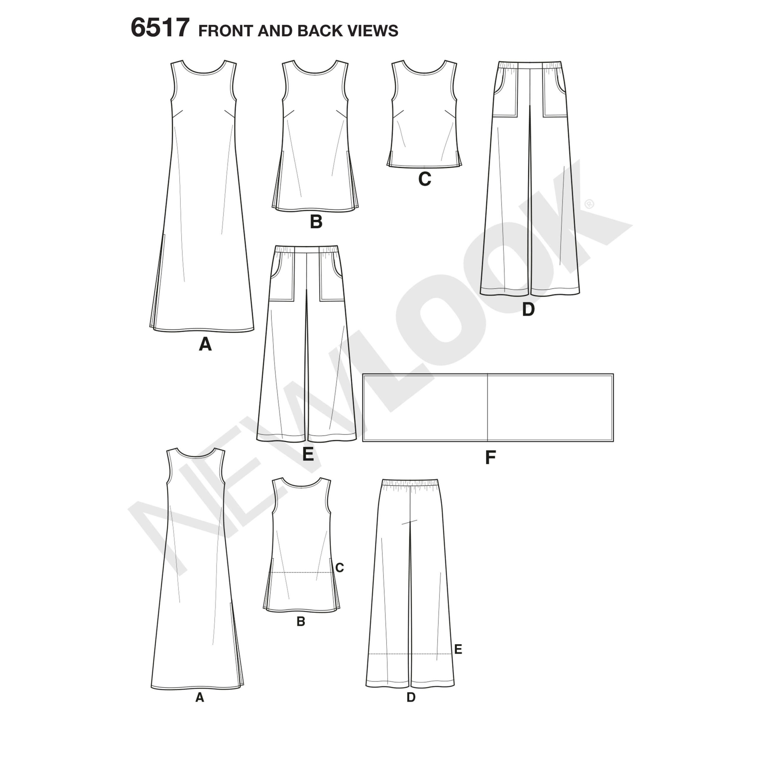 New Look Pattern 6517 Misses’ Dress, Tunic, Top, Trousers, and Scarf ...