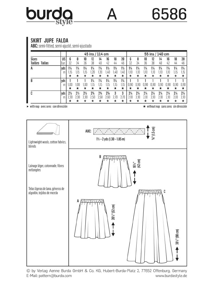 Burda Sewing Pattern 6586 Misses Skirt - Sewdirect