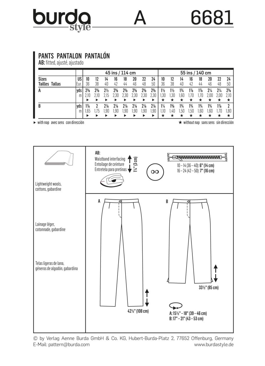 Burda B6681 Women’s Trousers Sewing Pattern - Sewdirect
