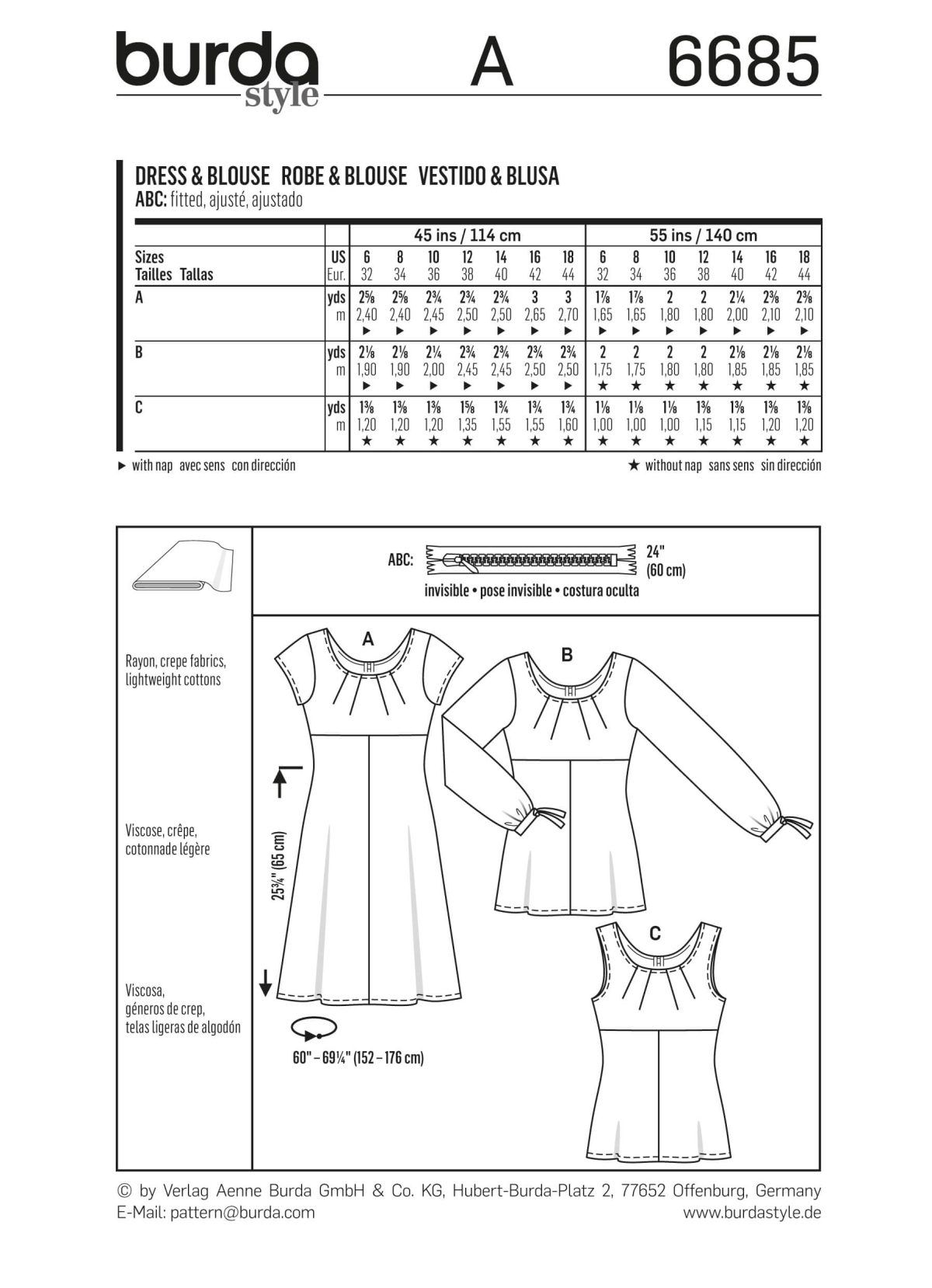 Burda B6685 Women’s Dress & Blouse Sewing Pattern - Sewdirect