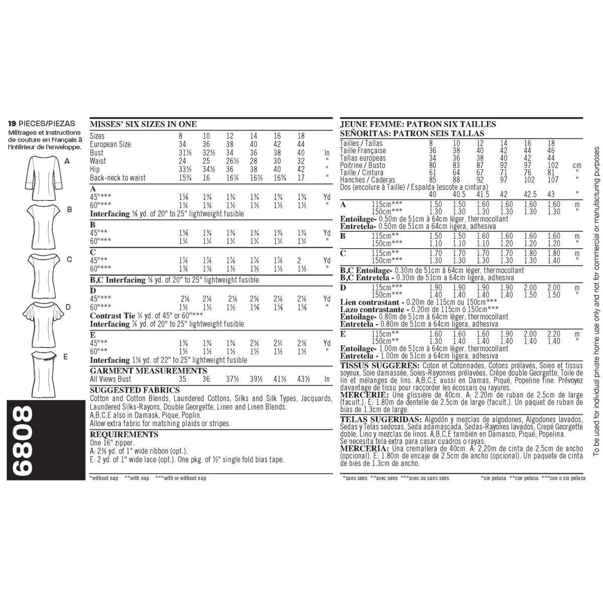 New Look Sewing Pattern N6808 Misses’ Tops - Sewdirect