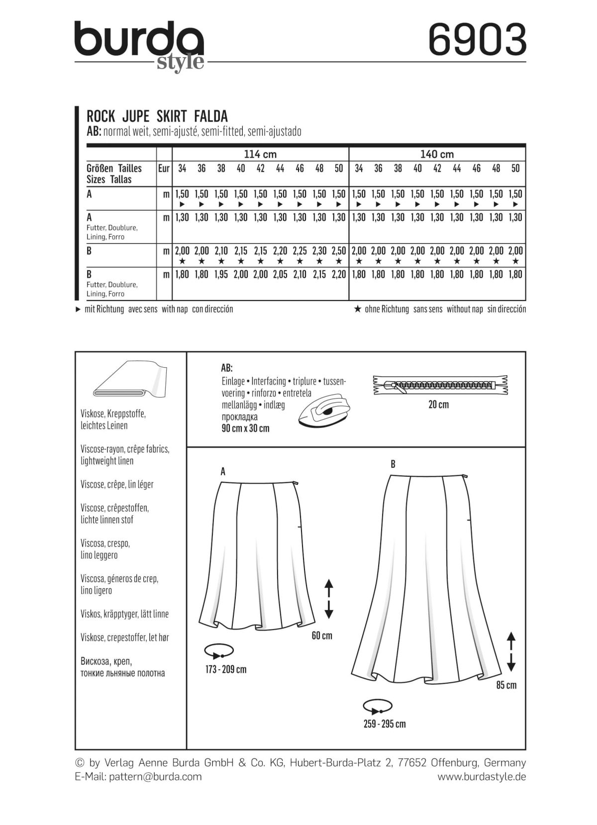 Burda B6903 Burda Style Skirts Sewing Pattern - Sewdirect