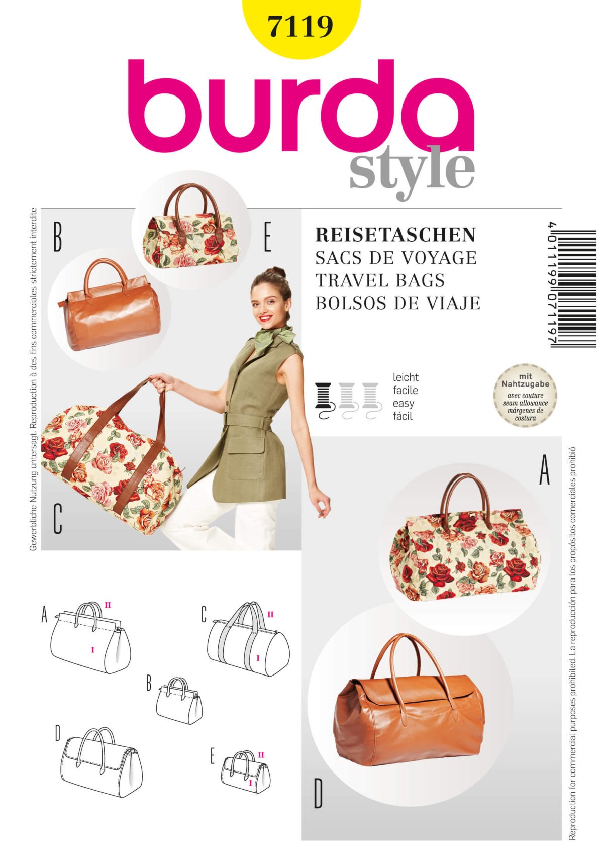 Burda Style B7119 Travel Bags Sewing Pattern - Sewdirect