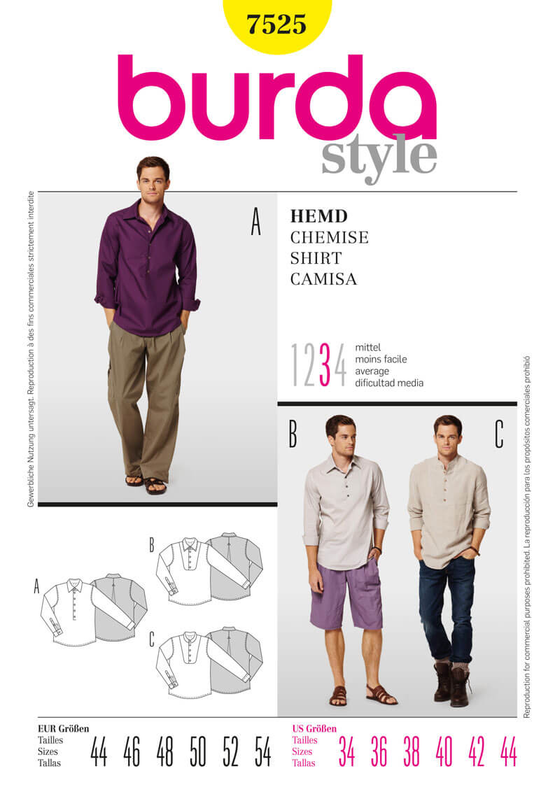 Burda Style B7525 Shirt Sewing Pattern - Sewdirect