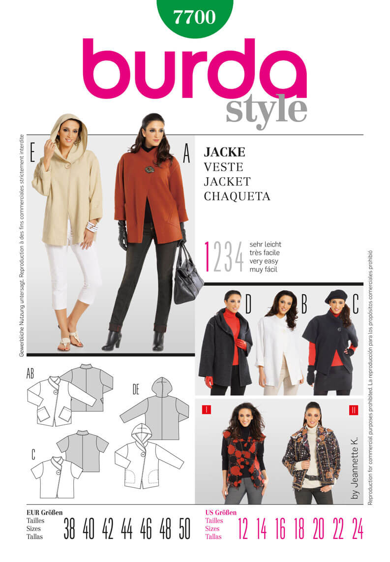 Burda B7700 Jacket Sewing Pattern - Sewdirect