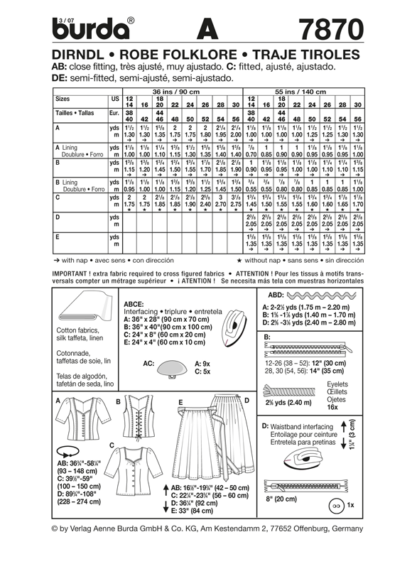 Burda B7870 Dirndl Dress Sewing Pattern - Sewdirect
