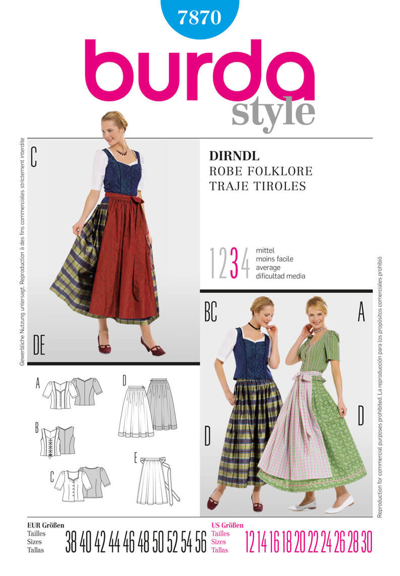 Burda B7870 Dirndl Dress Sewing Pattern - Sewdirect