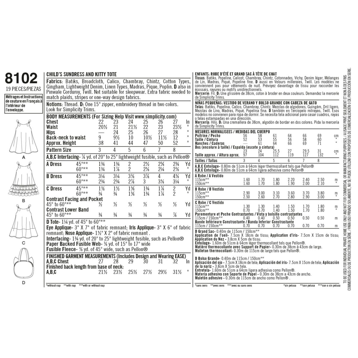 Simplicity Sewing Pattern 8102 Child’s Easy-to-Sew Sundress and Kitty ...