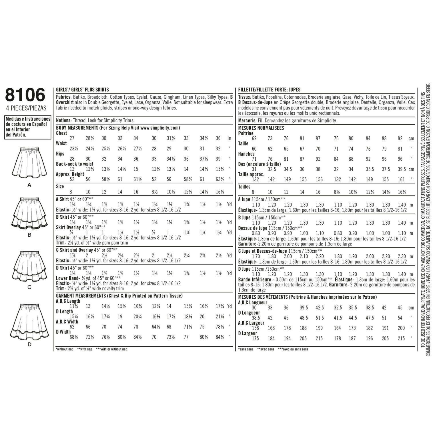 Simplicity Sewing Pattern 8106 Learn To Sew Skirts for Girls and Girls ...