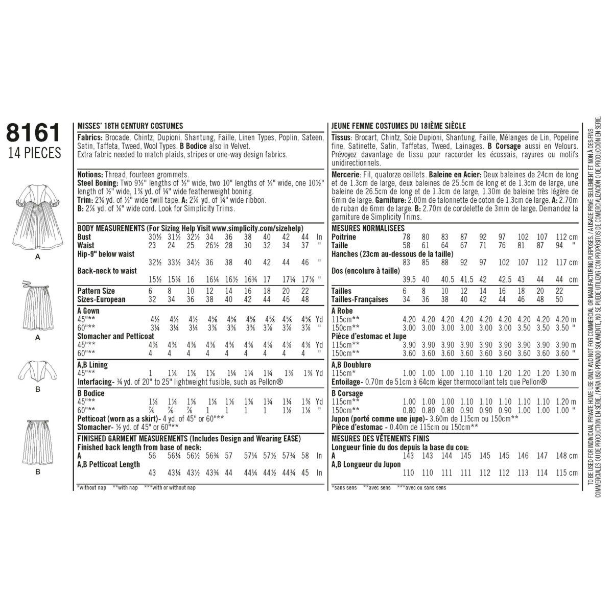 Simplicity Pattern 8161 Misses’ 18th Century Costumes - Sewdirect