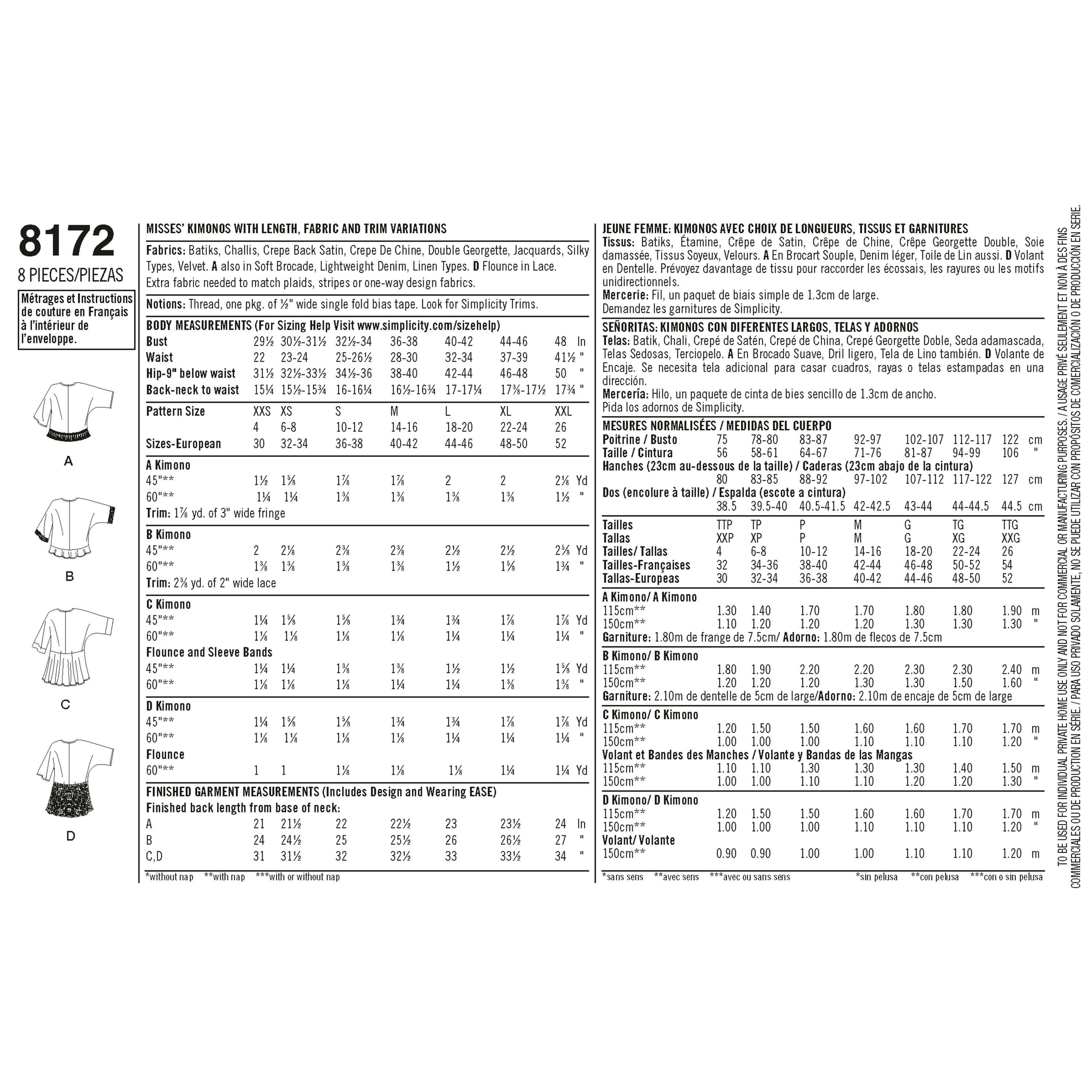 S8172 Misses’ Kimono-Inspired Robe Jackets with Length, Fabric and Trim ...