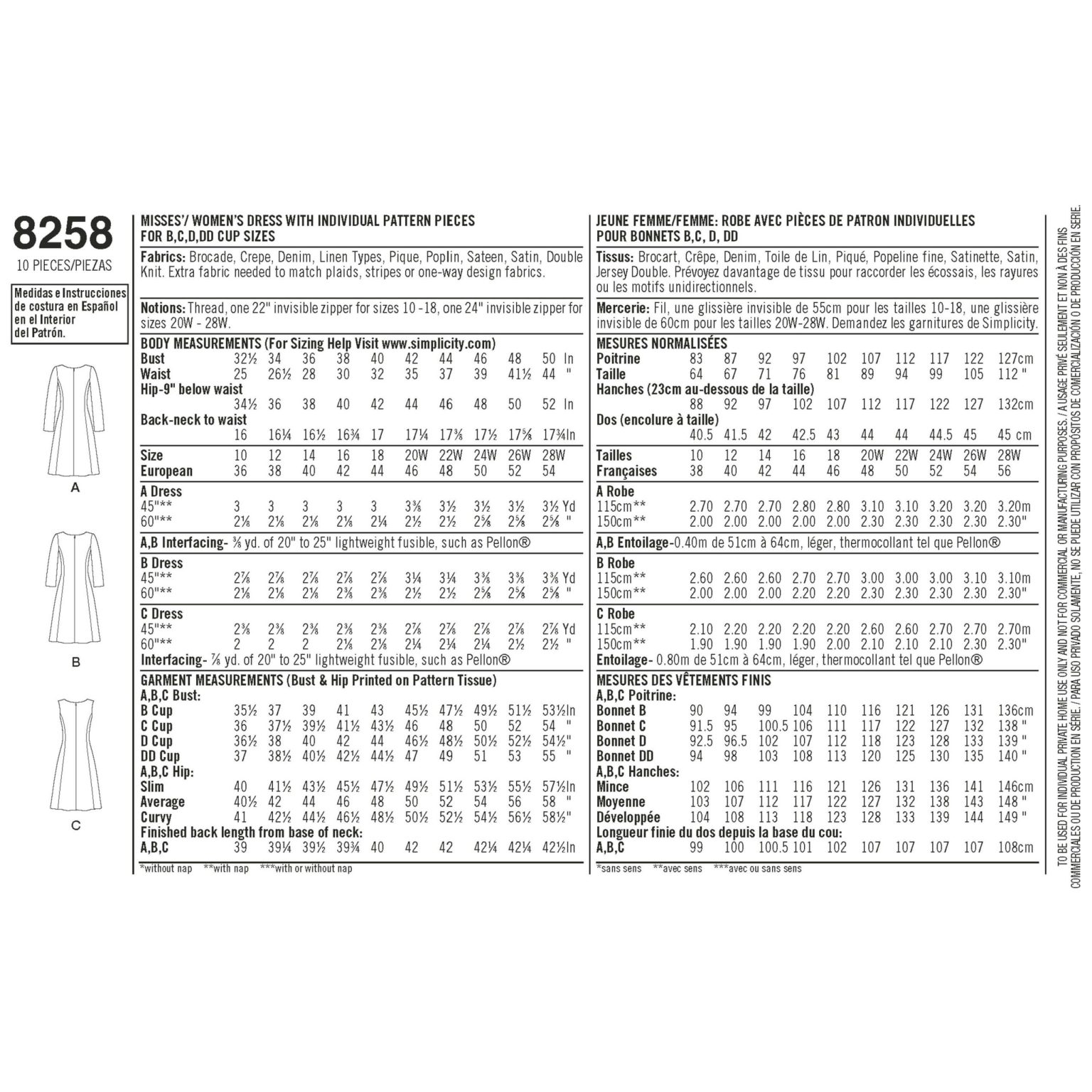 Simplicity Pattern 8258 Misses’ and Plus Size Amazing Fit Dress - Sewdirect