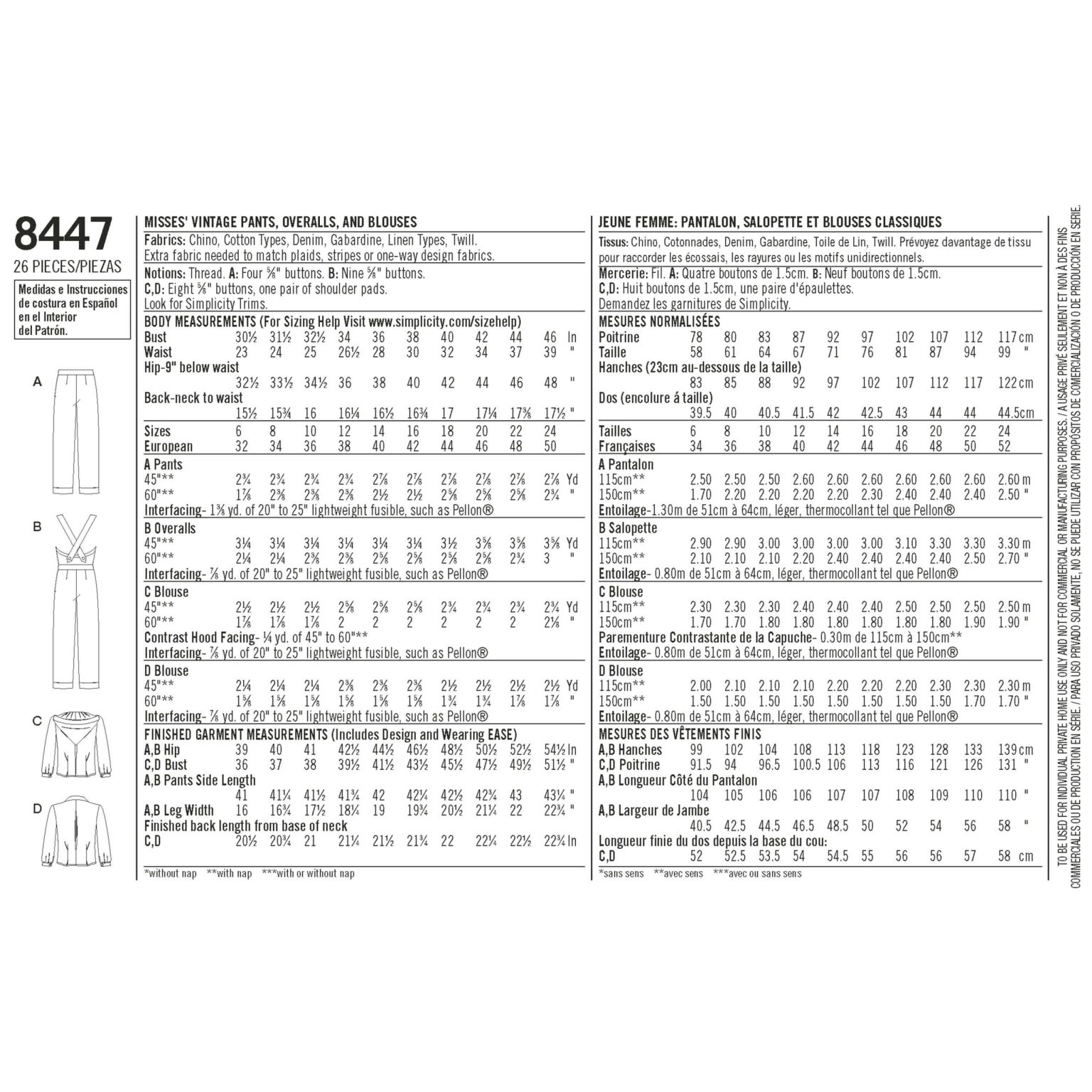 Simplicity Sewing Pattern S8447 Women’s Vintage Trousers, Overalls and ...