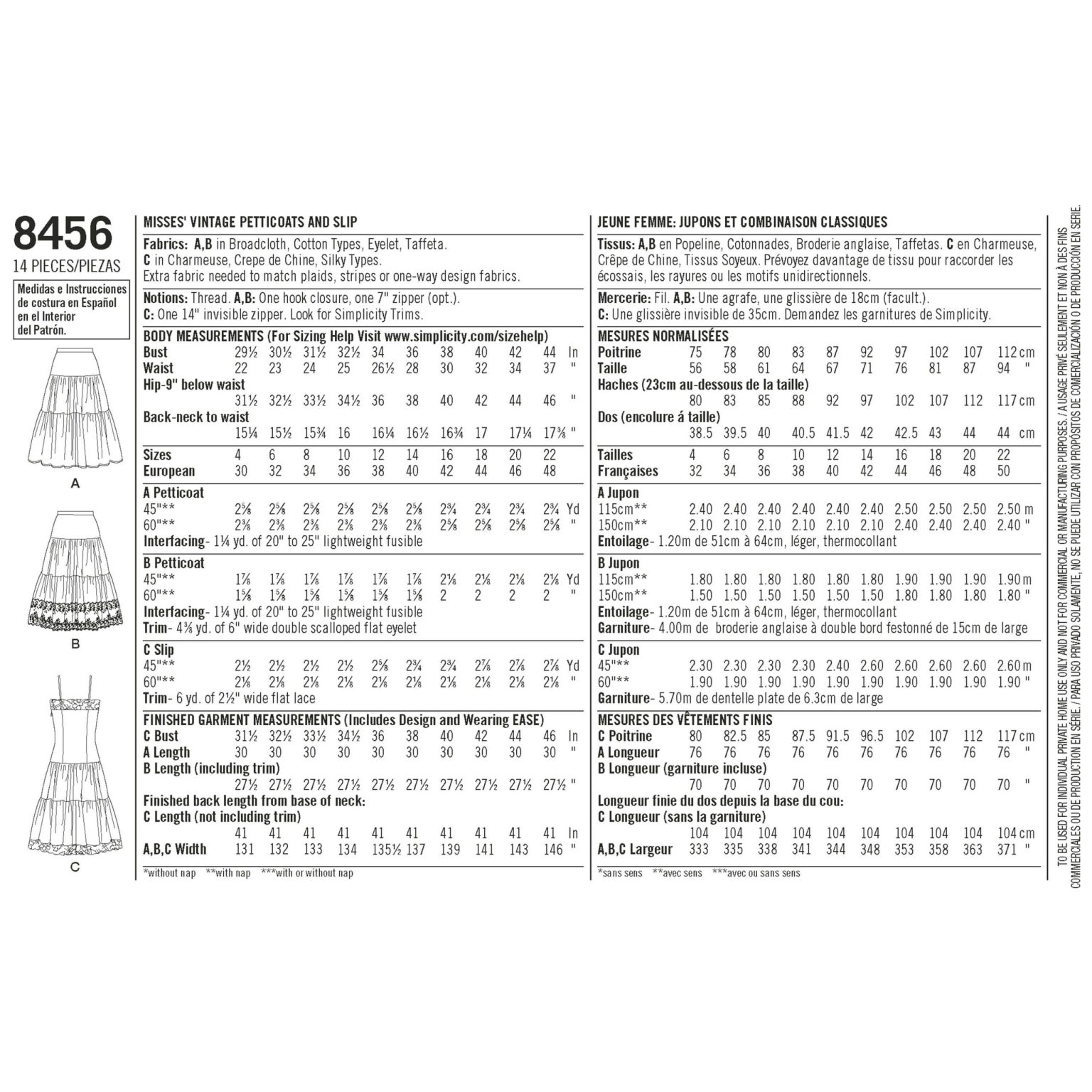 Simplicity Sewing Pattern 8456 Misses’ Vintage Petticoat and Slip ...