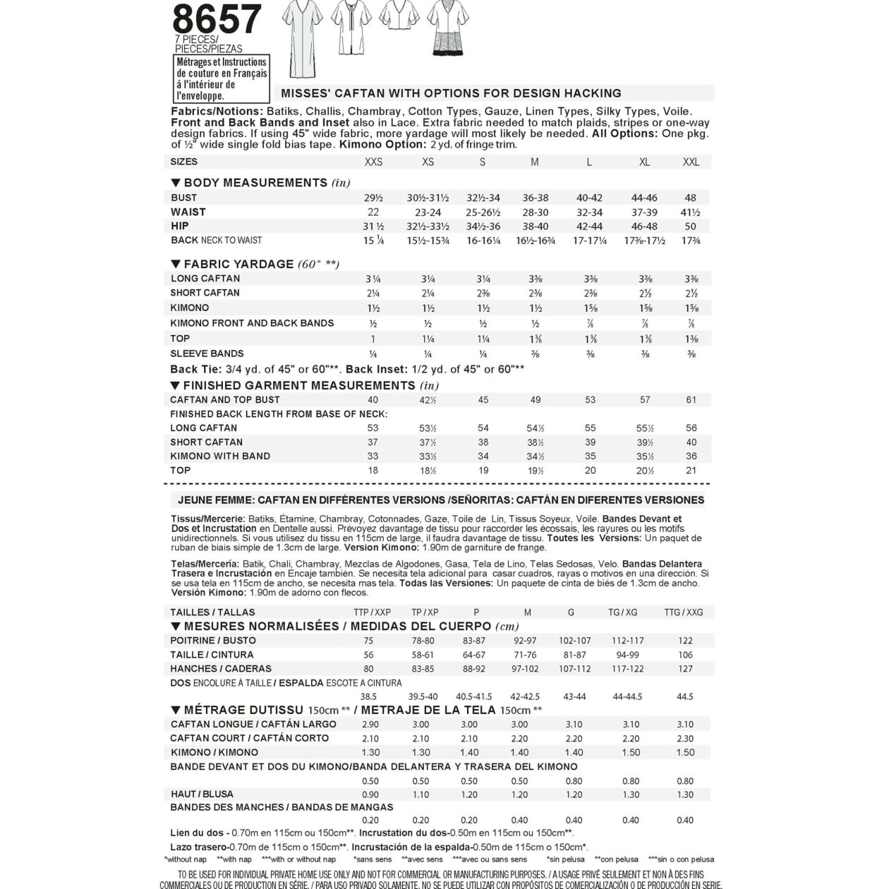 Simplicity Sewing Pattern S8657 Misses’ Caftan with Options for Design ...