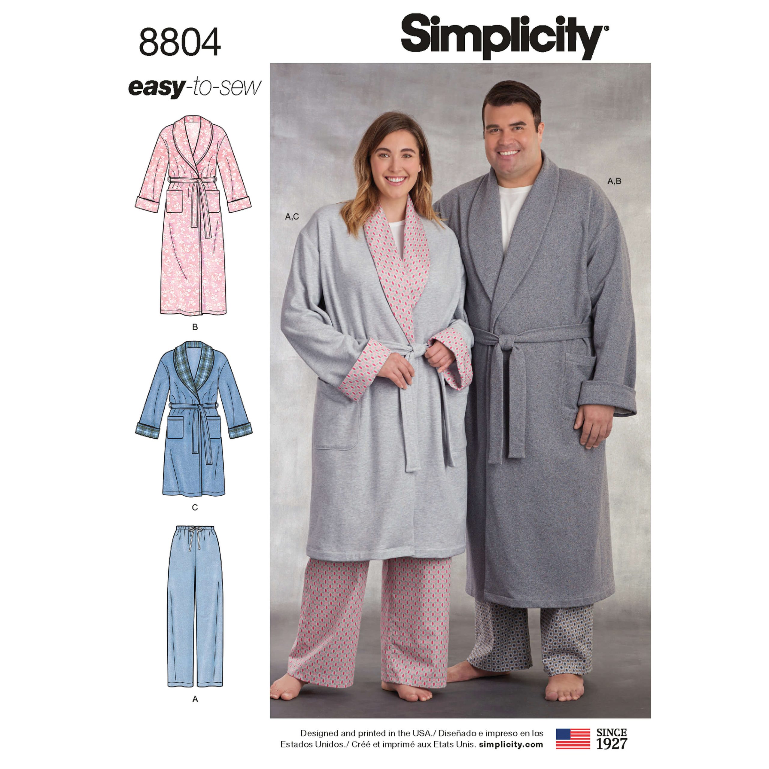 Simplicity Sewing Pattern 8804 Women’s and Men’s Robe and Trousers ...