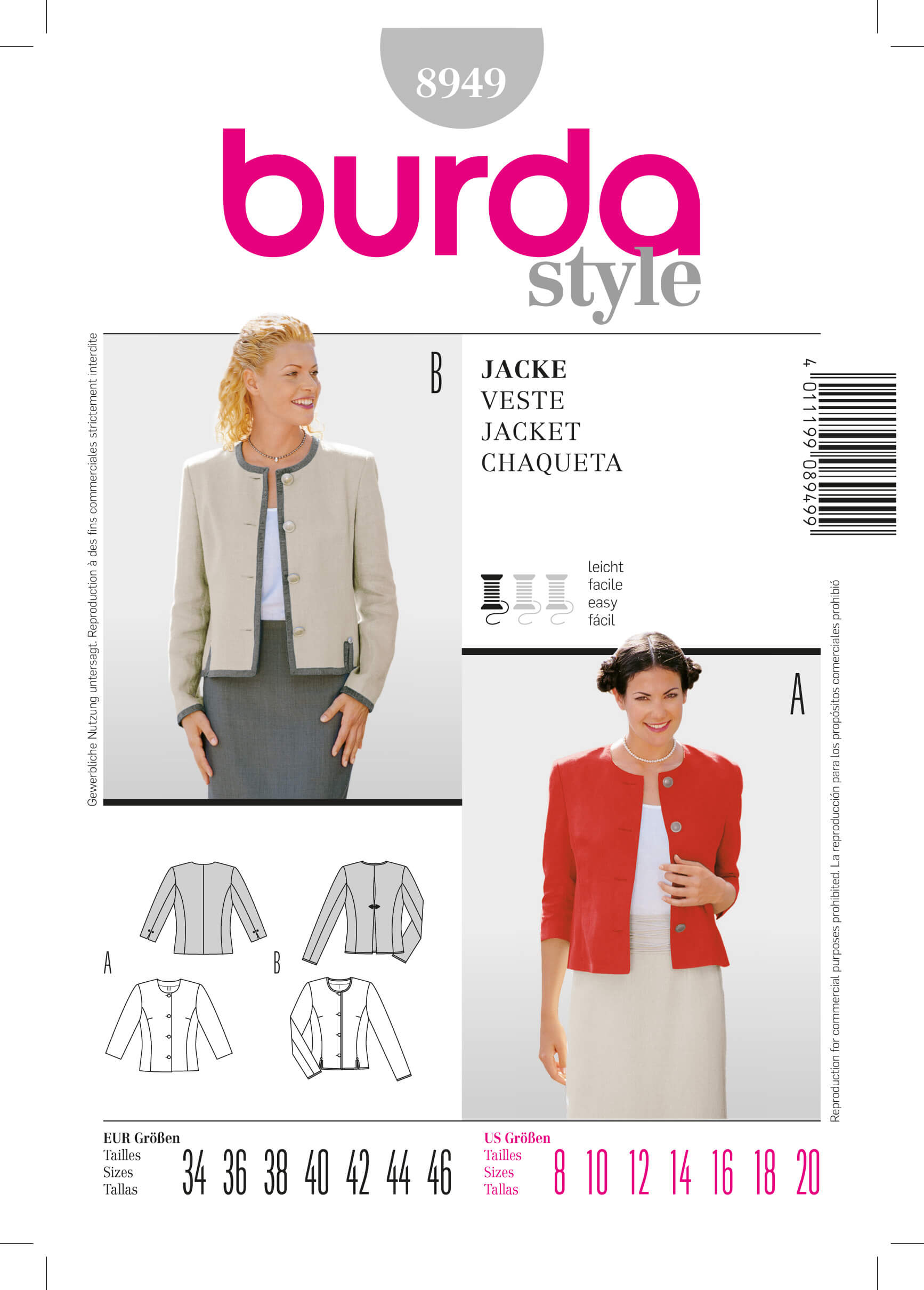 Burda B8949 Burda Style, Jacket - Sewdirect