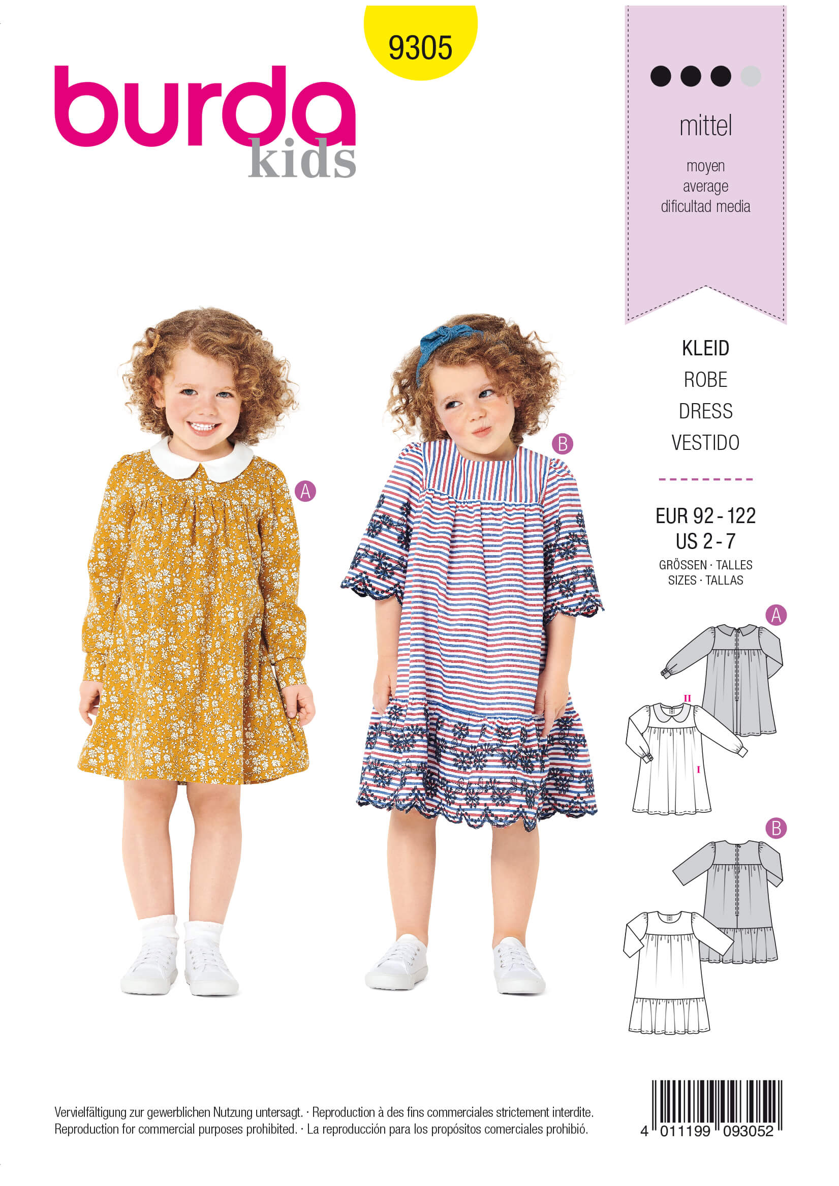 Burda Style Pattern B9305 Children’s Dresses With Yokes & Sleeve ...
