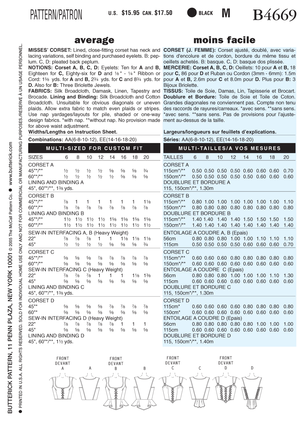 Butterick Sewing Pattern B4669 Misses’ Corset - Sewdirect