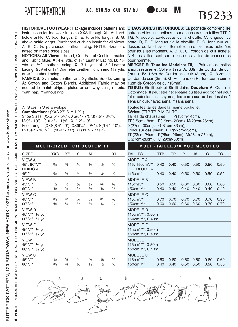 Butterick Sewing Pattern B5233 Historical Footwear - Sewdirect