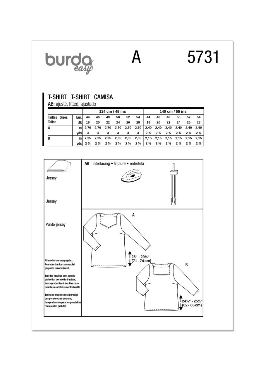Burda Style Sewing Pattern 5731 Misses’ T-Shirt - Sewdirect