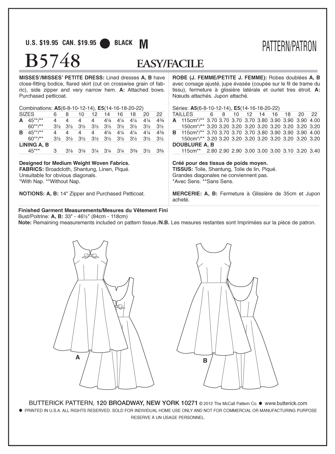 Butterick Sewing Pattern B5748 Misses’/Misses’ Petite Dress - Sewdirect