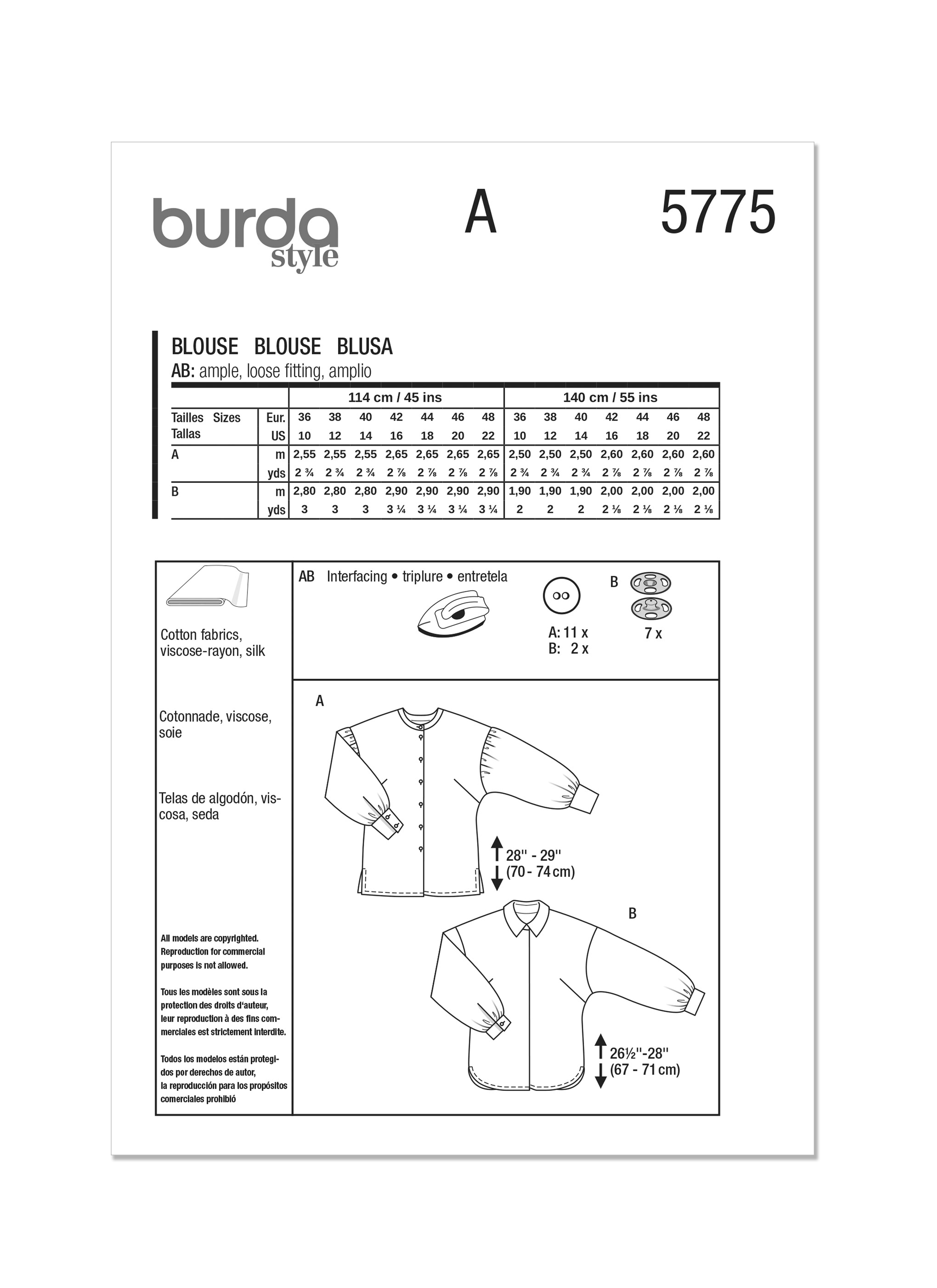 Burda Style Pattern 5775 Misses’ Blouses - Sewdirect