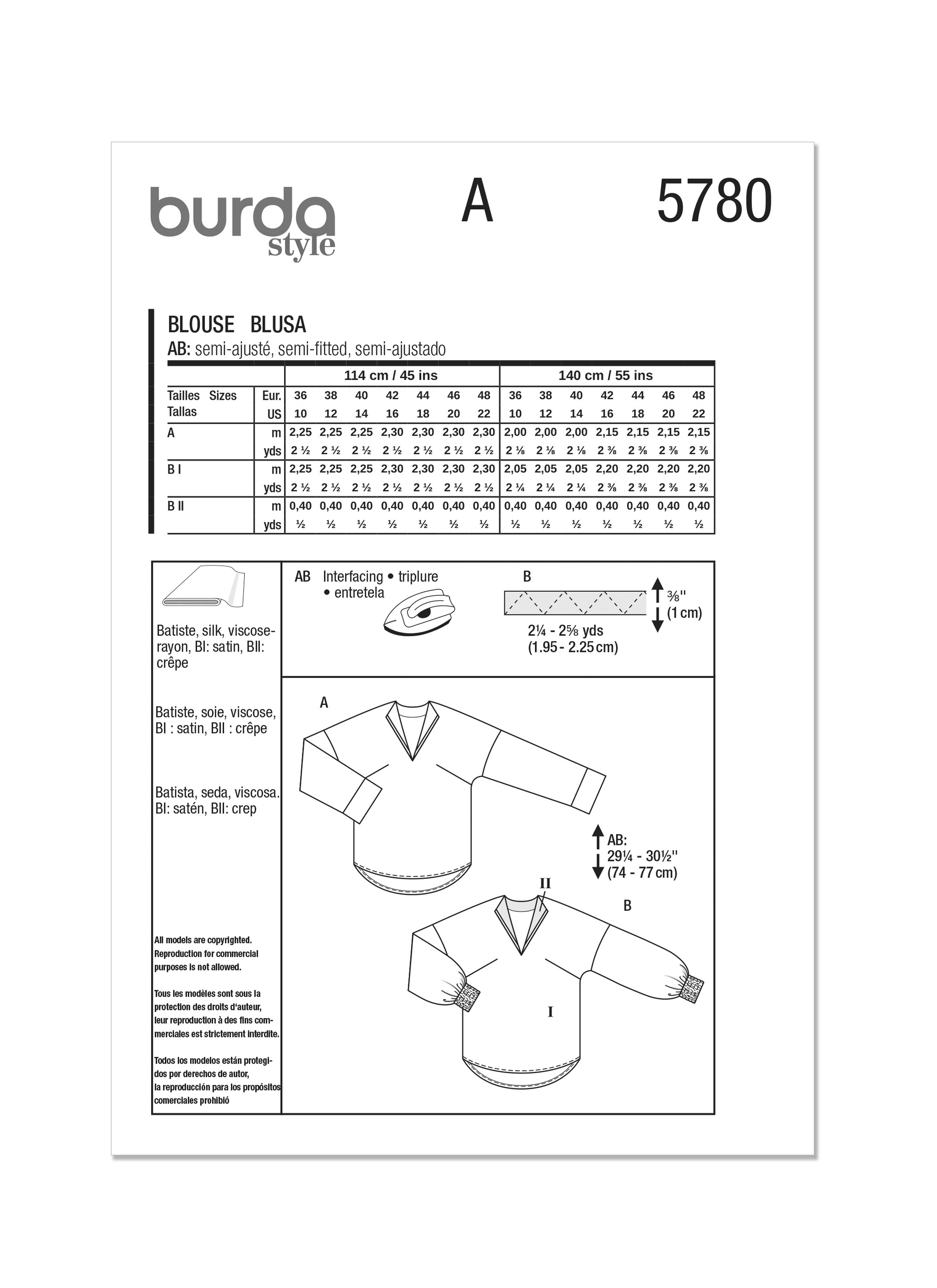 Burda Style Pattern 5780 Misses’ Blouse - Sewdirect