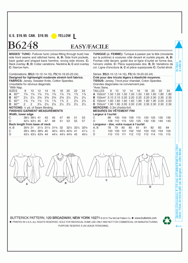 Butterick Sewing Pattern B6248 Misses’ Tunic - Sewdirect