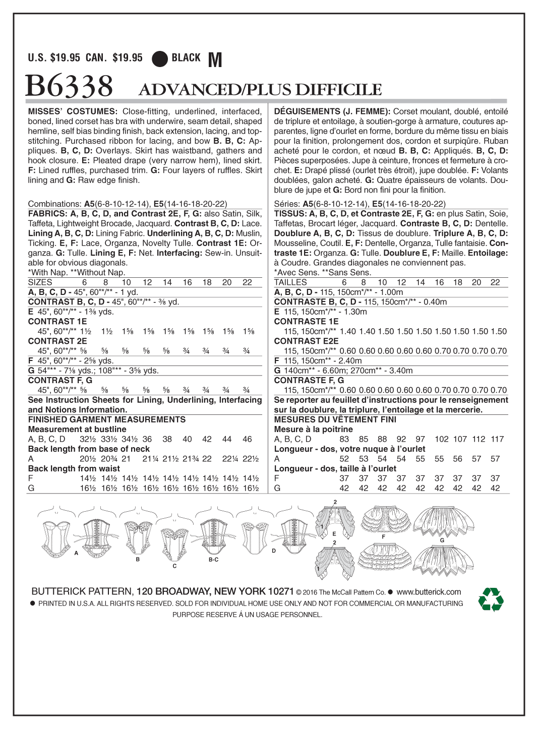 Butterick Sewing Pattern B6338 Curved-Hem Corsets and Skirts - Sewdirect
