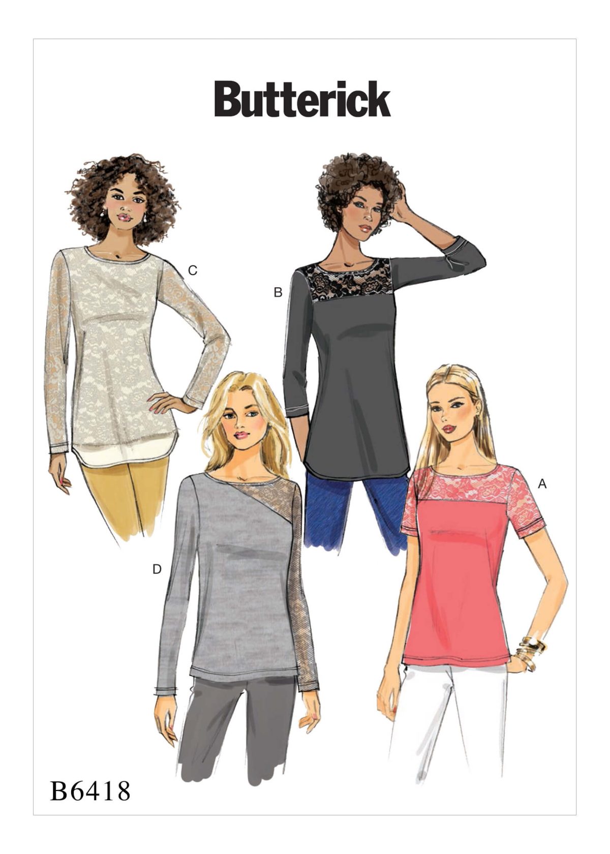 Butterick Sewing Pattern B6418 Misses’ Knit, Lace-Detail Tops - Sewdirect