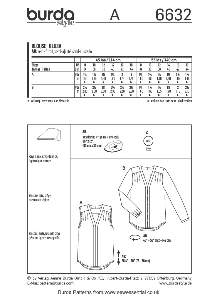 Burda Sewing Pattern B6632 Misses Blouse - Sewdirect