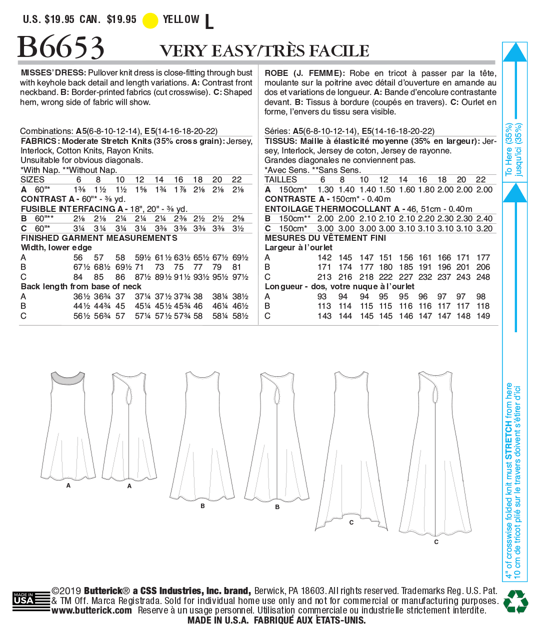 Butterick Sewing Pattern B6653 Misses’ Dress - Sewdirect