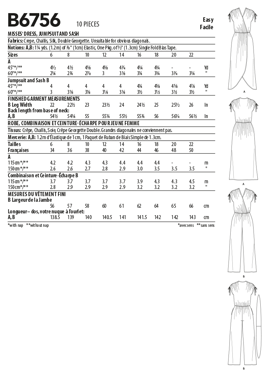 Butterick Sewing Pattern B6756 Misses’ Dress, Jumpsuit and Sash - Sewdirect