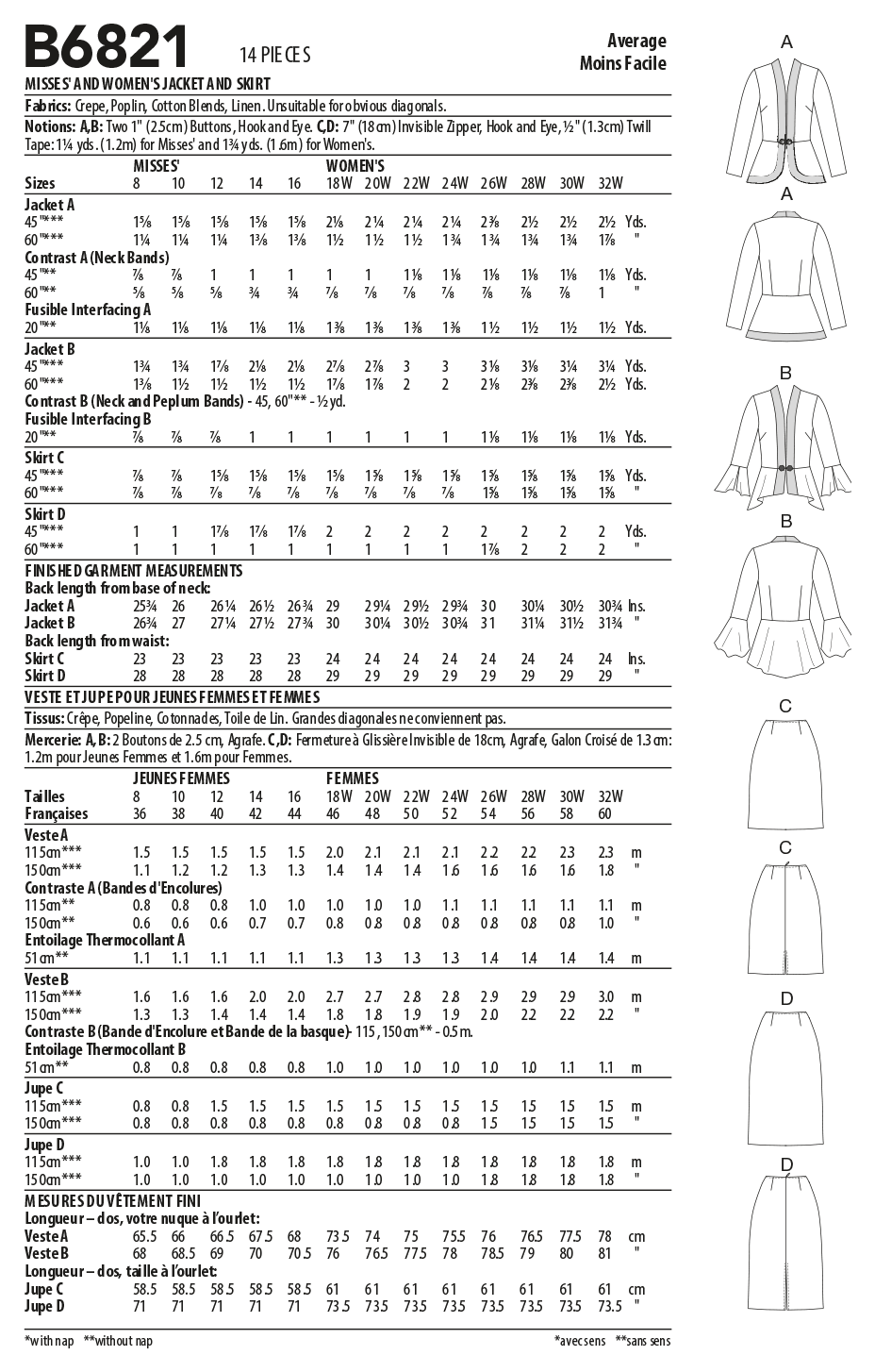 Butterick Sewing Pattern B6821 Misses’ and Women’s Jacket and Skirt ...