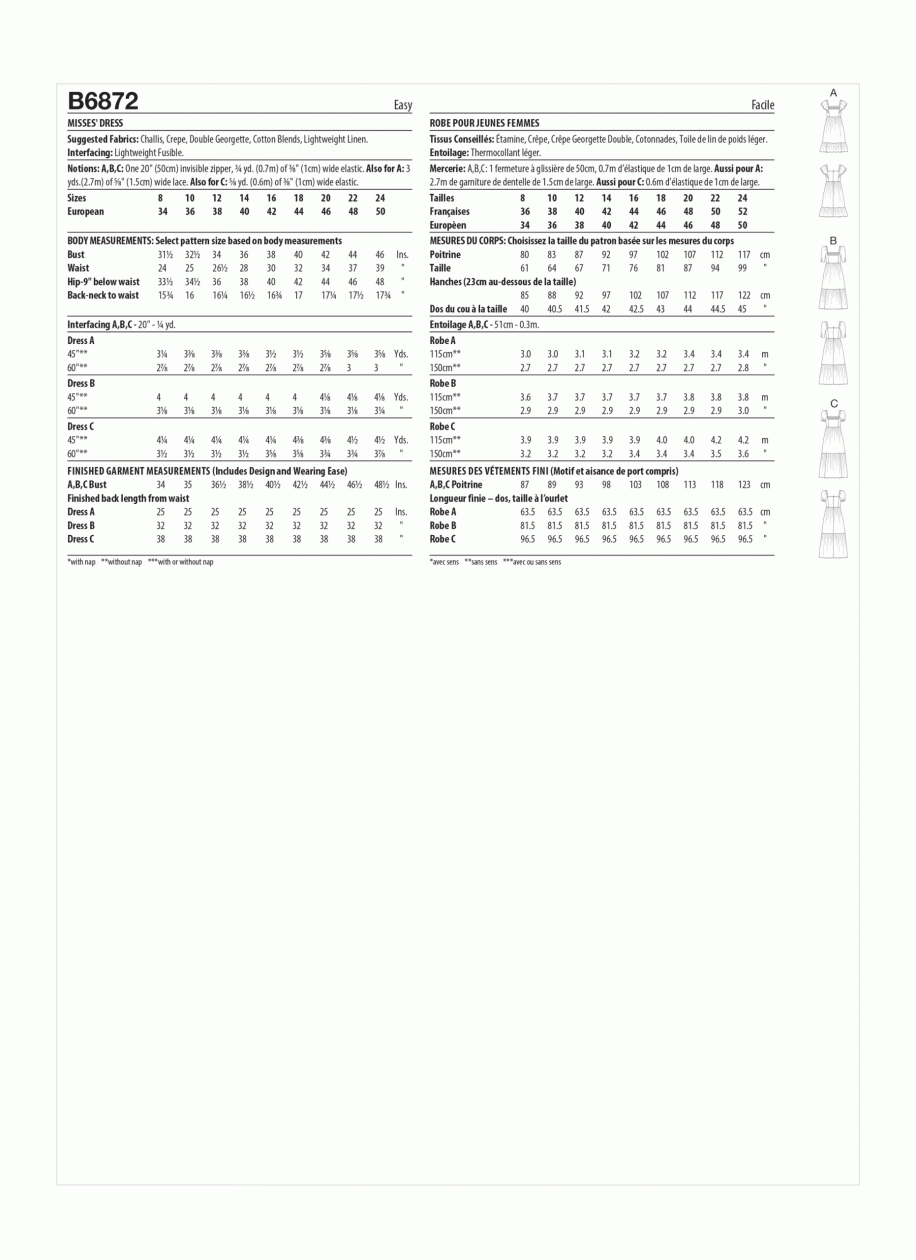 Butterick Sewing Pattern B6872 Misses’ Dress - Sewdirect